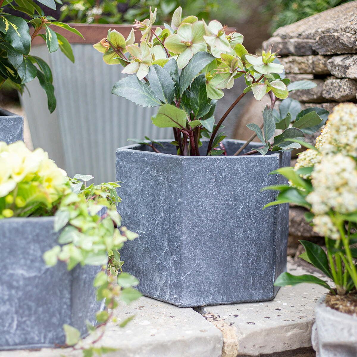 Apta Slate Light Grey Hexagon Pot 42cm - Outdoor Pots