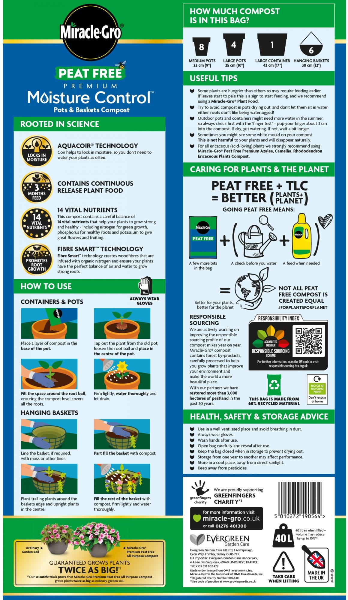 MIRACLE Miracle Gro Moisture Control Compost 40L - Buy Compost Online