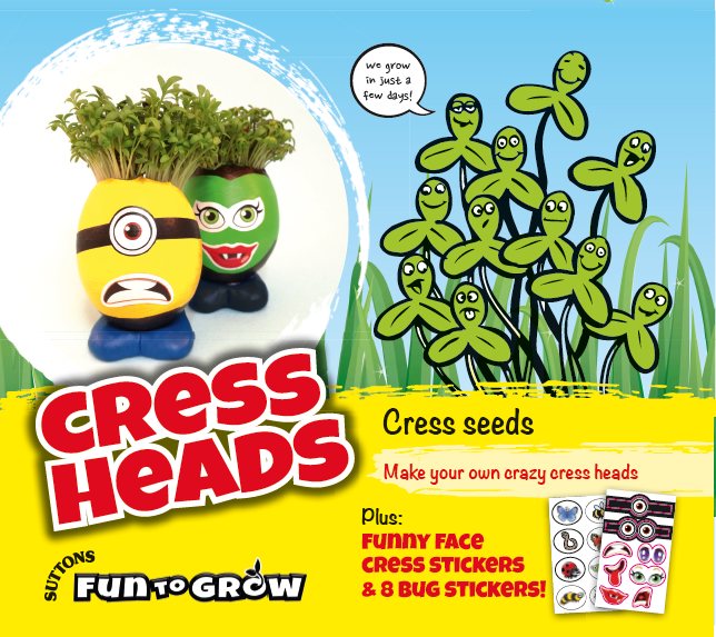 SUTTONS Fun To Grow Cress Heads Seeds - Spring/Summer Flowers