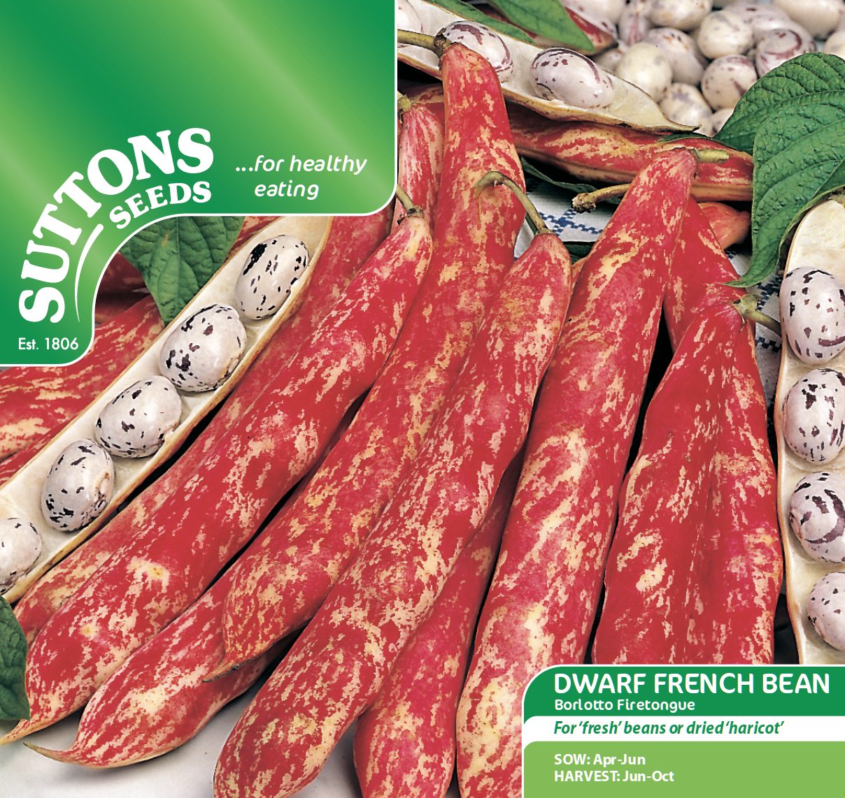 SUTTONS Dwarf French Bean Borlotto Firetongue Seeds - Beans & Peas ...