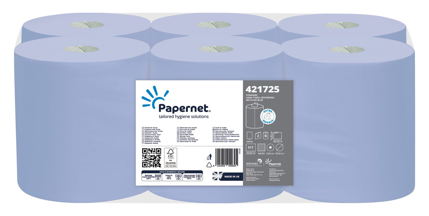 PAPERNET Papernet Workshop Wipe Centrefeed 2ply Blue 6 Pack - Accessories