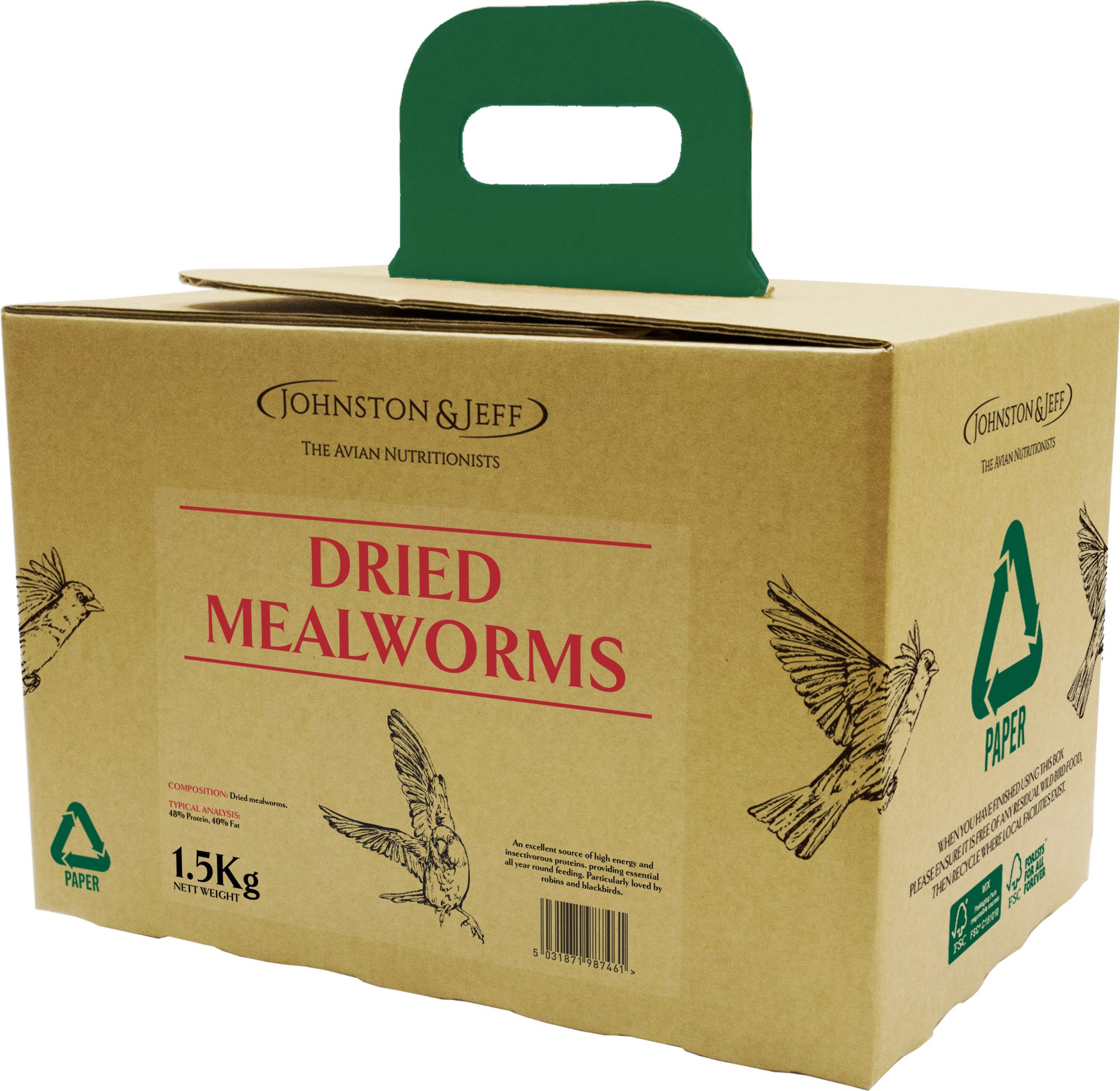 J&J Johnston & Jeff Dried Mealworms EcoBox 1.5kg - Mealworms