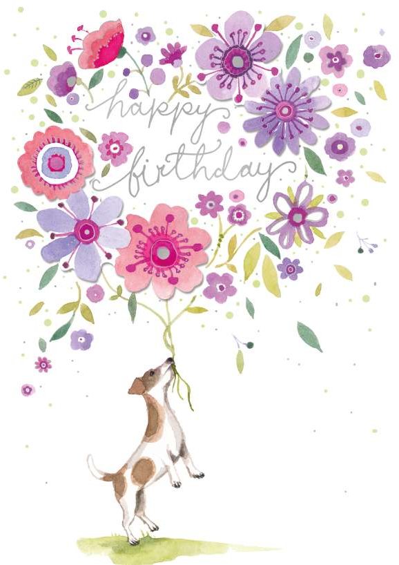 Decoupage Dog With Flowers Happy Birthday Card - Birthday