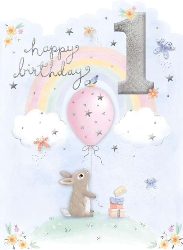 Age 1 Bunny & Balloons Birthday Card - Birthday