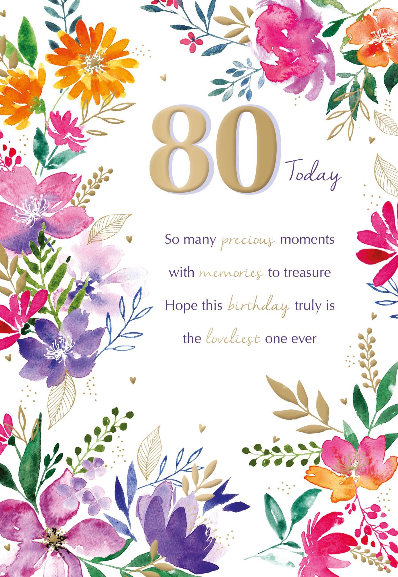Floral Border 80 Today Birthday Card - Giftware