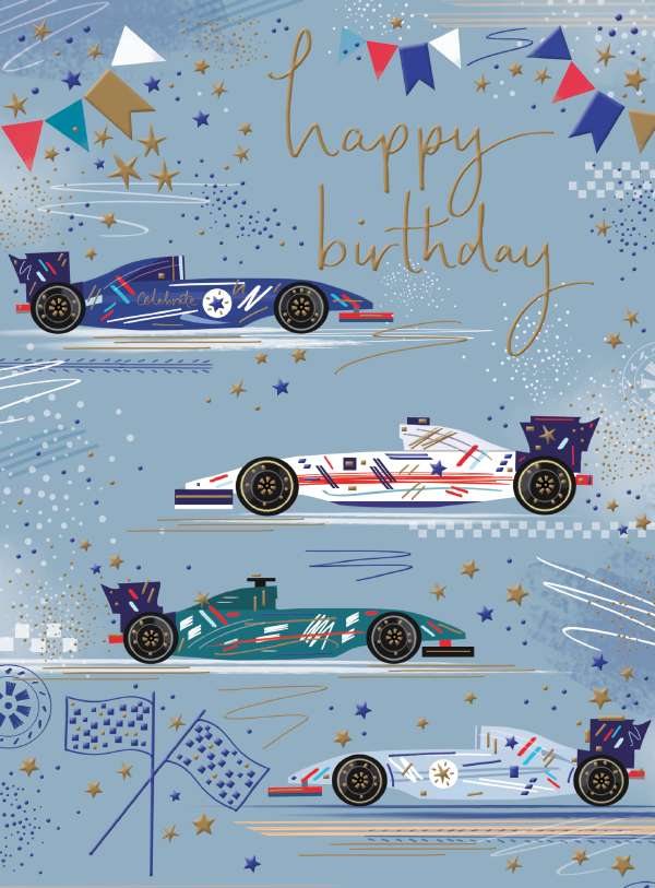 Racing Cars Happy Birthday Card - Giftware