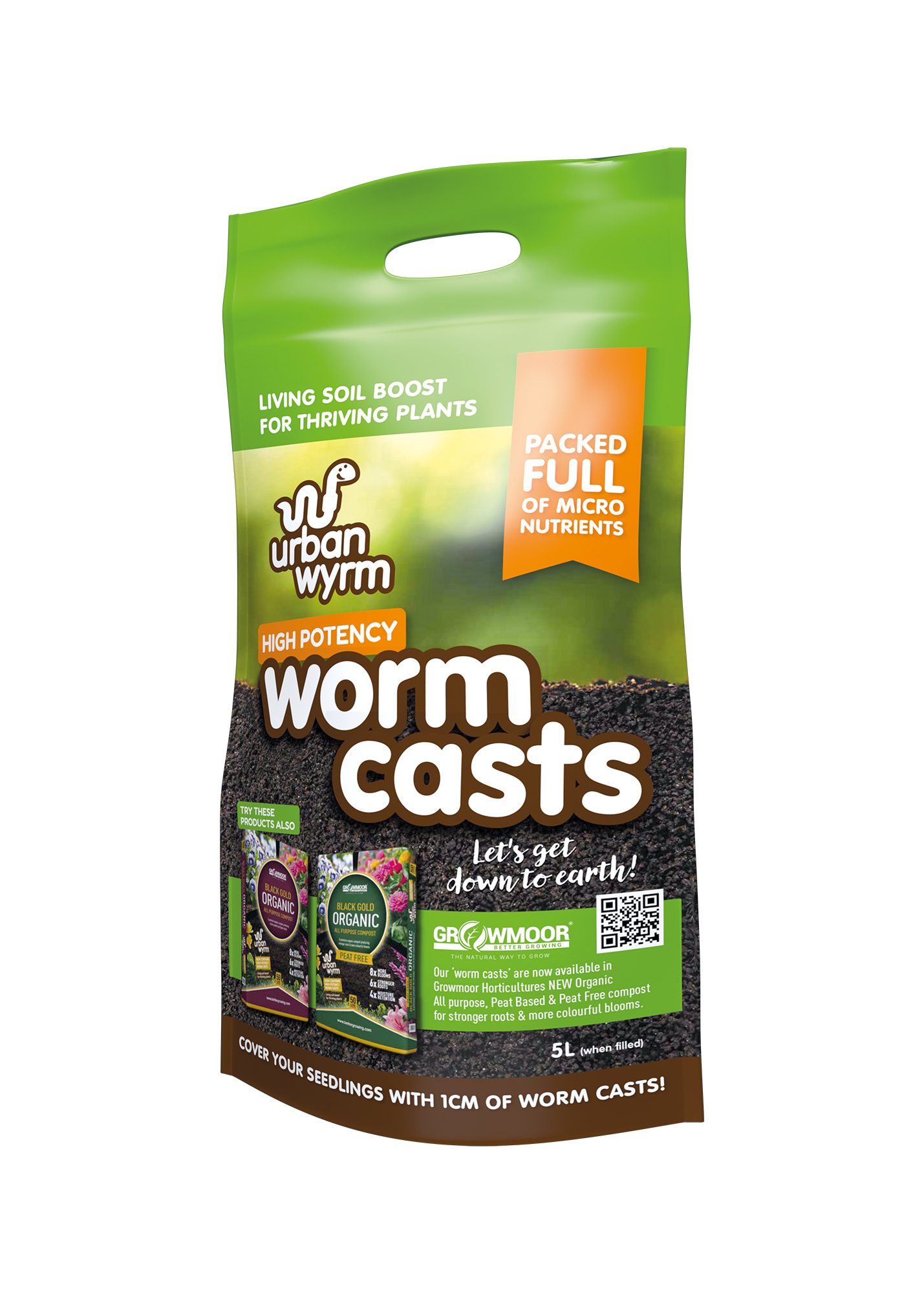 GROWMOOR Urban Wyrms High Potency Worm Cast 2.5L - Gardening