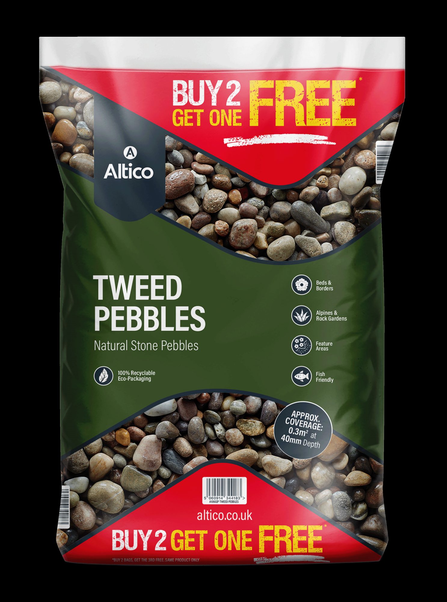 Altico Tweed Pebbles Chippings 20-45mm - Aggregates & Stone