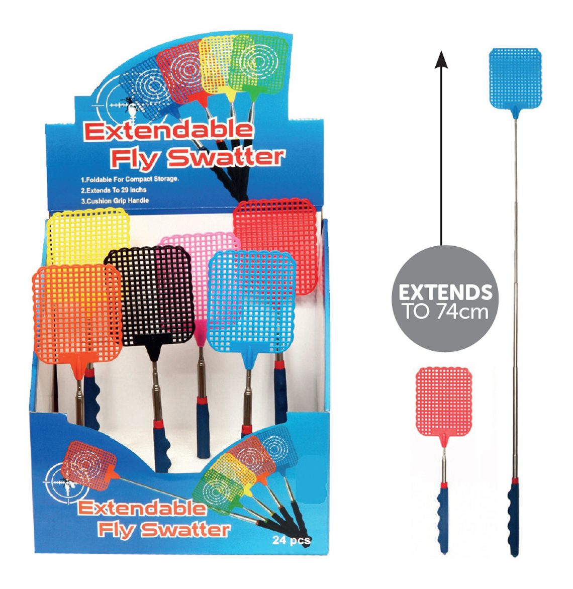 Extendable Fly Swat Assorted - Fly & Bug Control