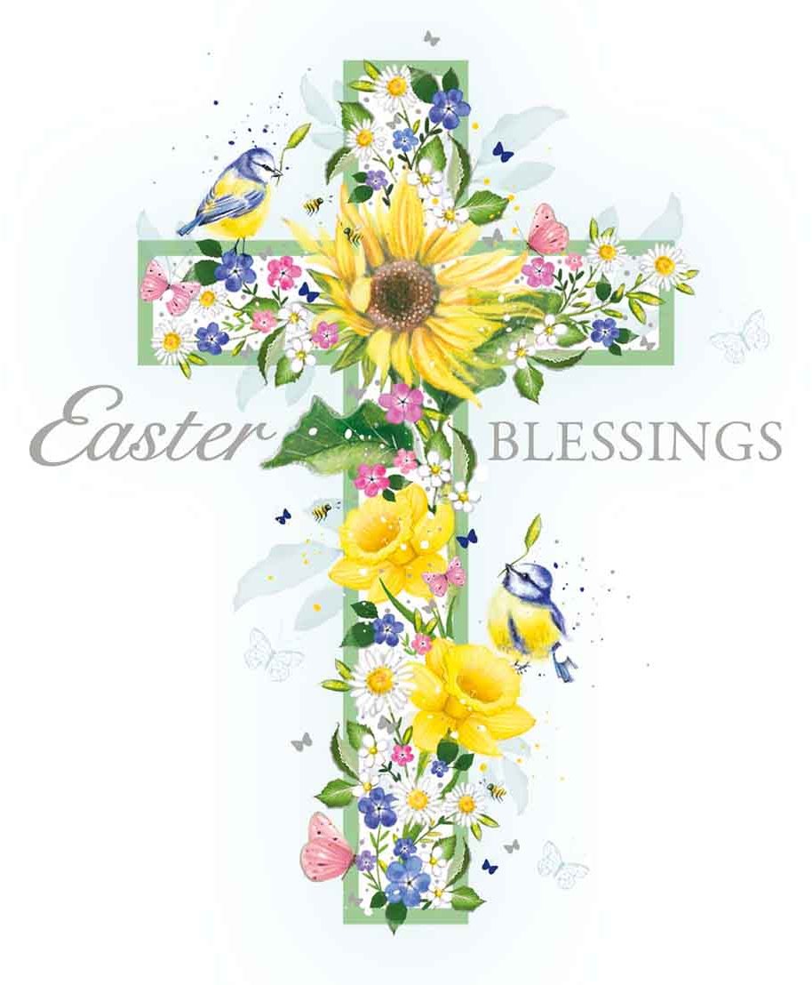 Easter Blessings Floral Cross Card - Easter