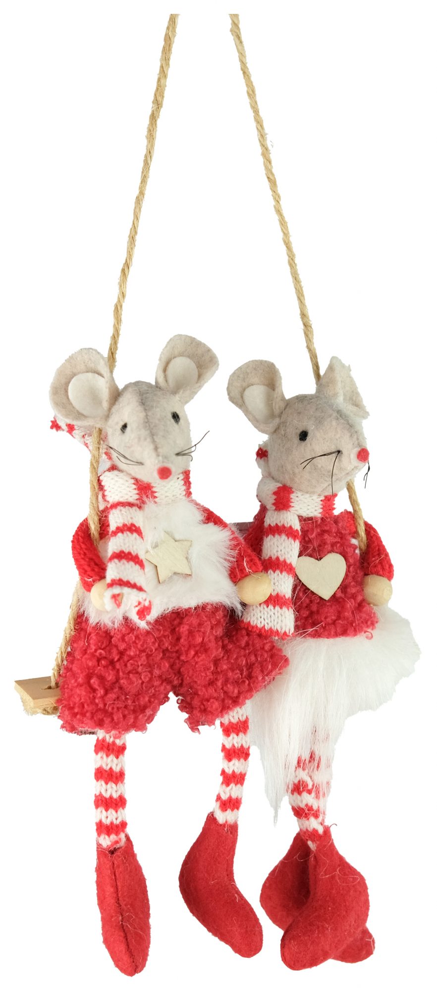 Ascalon Hanging Mice On Swing Red/White 15cm - Christmas