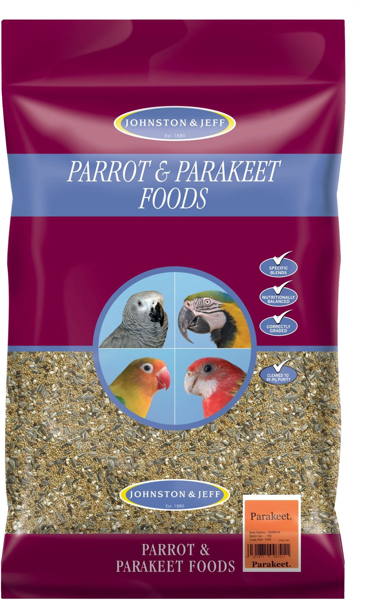 J&J Johnston & Jeff Parrot & Parakeet Seed 20kg - Parrot Mixes